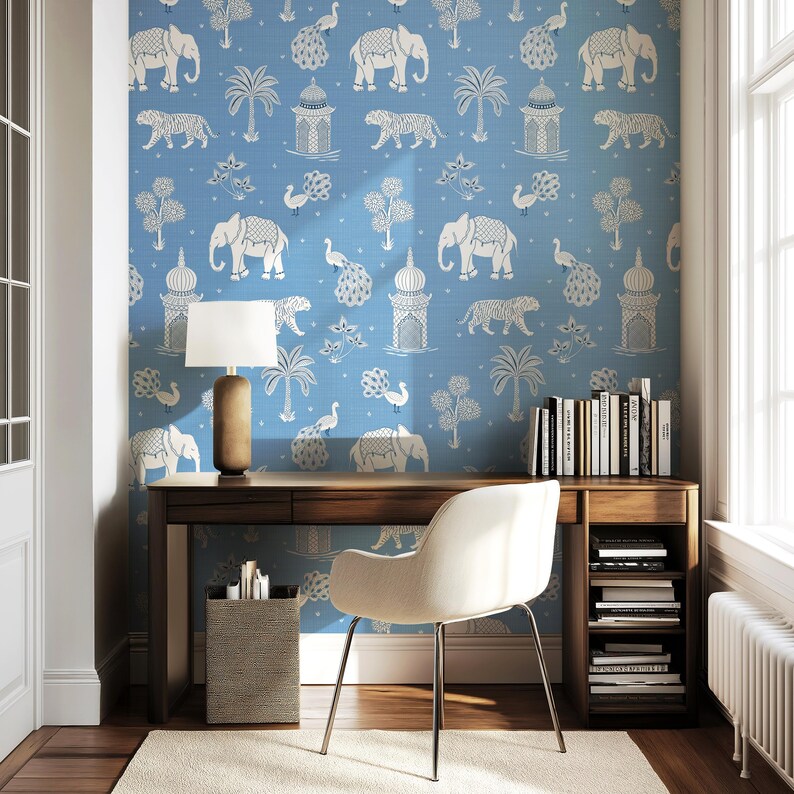 Exotic Jungle Animal Peel and Stick Wallpaper, Blue Nursery, WP#110 - Etsy