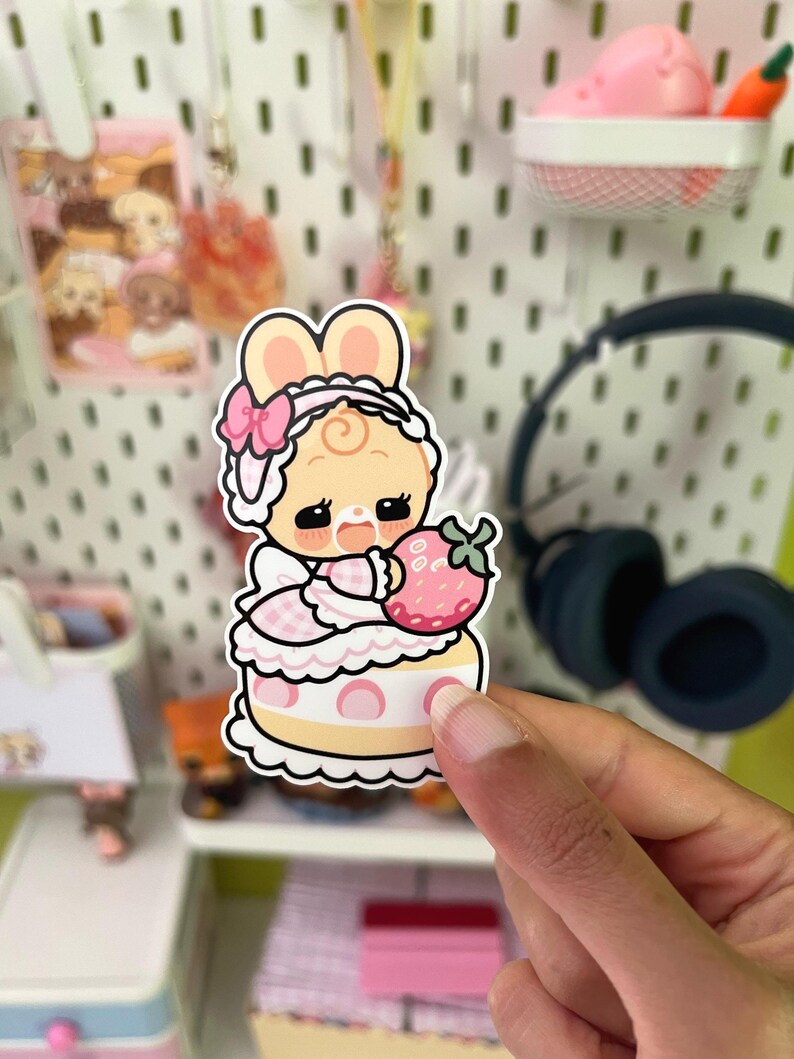 Rabbit and Strawberry Cake Sticker - Strawberry Cake Sticker - Kawaii ...