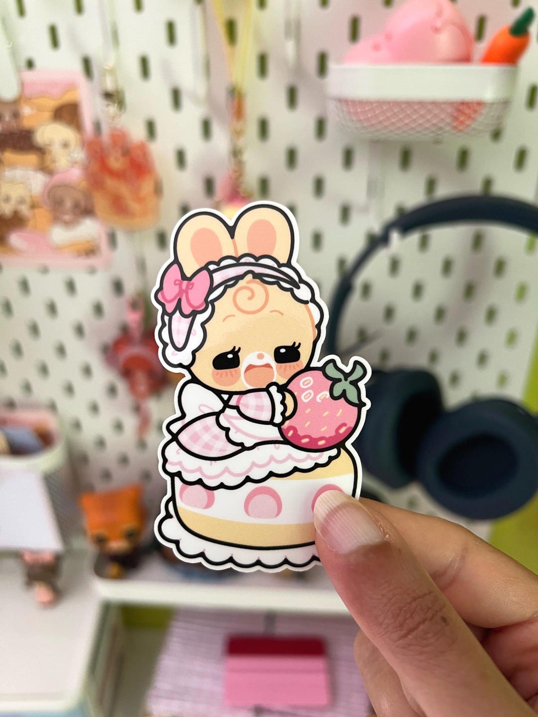 Rabbit and Strawberry Cake Sticker - Strawberry Cake Sticker - Kawaii ...