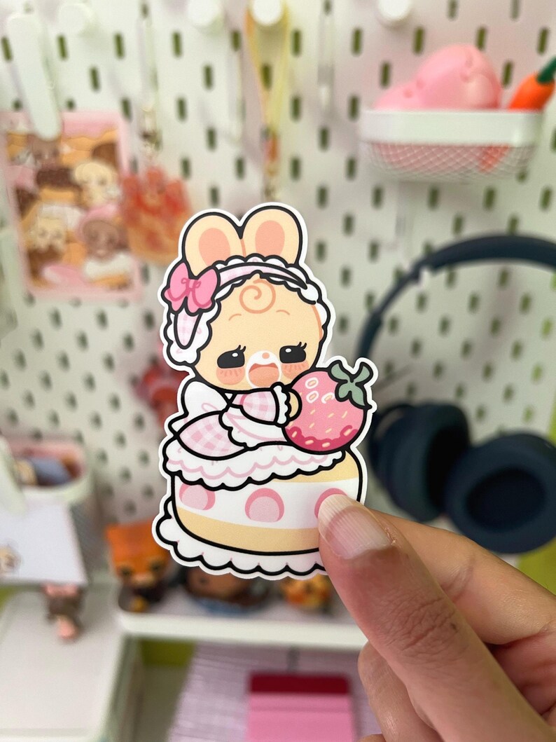 Rabbit and Strawberry Cake Sticker - Strawberry Cake Sticker - Kawaii ...
