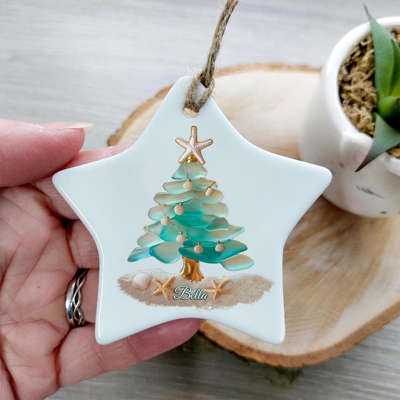 Personalized Sea Glass Family Tree Glass Ornament, Christmas Family ...