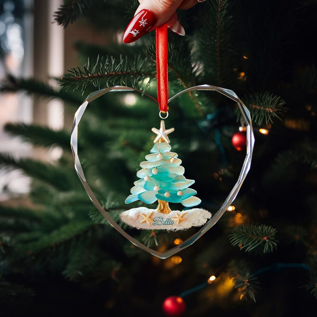 Personalized Sea Glass Family Tree Glass Ornament, Christmas Family ...