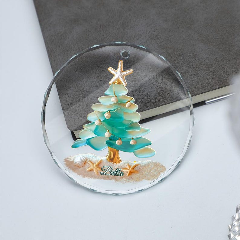 Personalized Sea Glass Family Tree Glass Ornament, Christmas Family ...