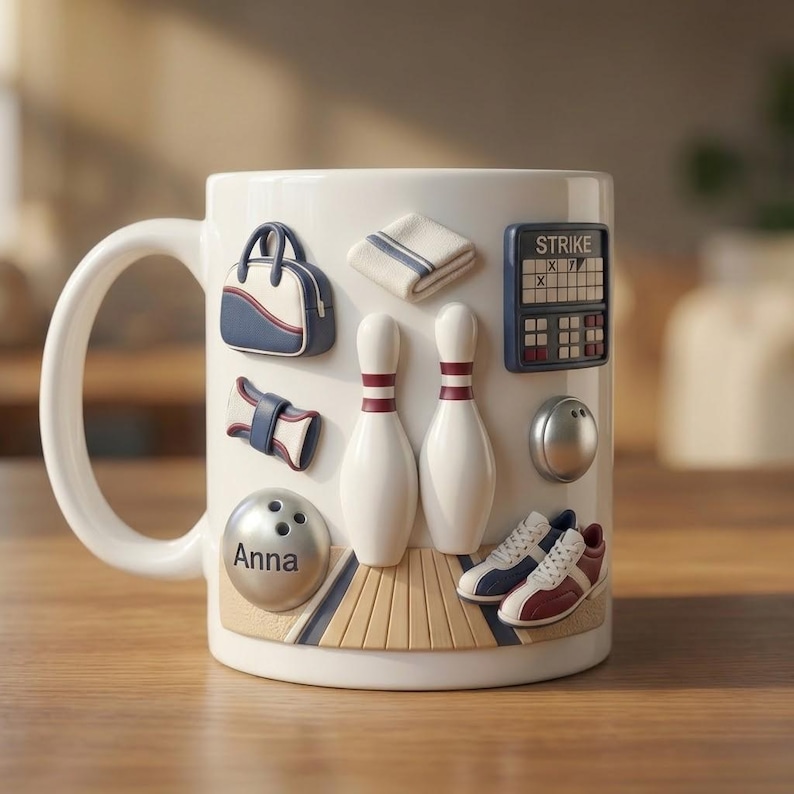 Personalized Bowling Mug, Custom Name Ceramic Cup, Ball Pin Coffee Mug ...
