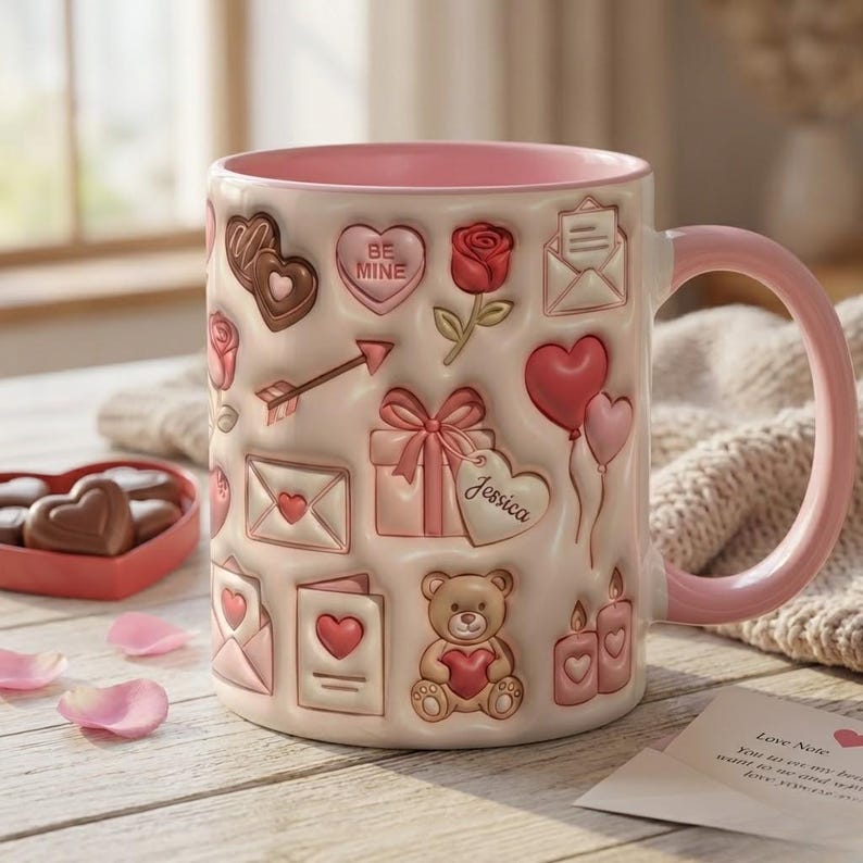 Personalized Love Pattern Ceramic Mug, Valentine Coffee Cup, Romantic ...