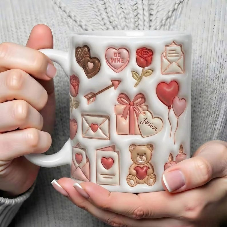 Personalized Love Pattern Ceramic Mug, Valentine Coffee Cup, Romantic ...