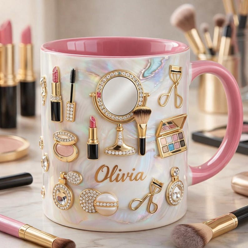 Personalized Makeup Lover Mug, Custom Name Beauty Coffee Cup, Luxury ...