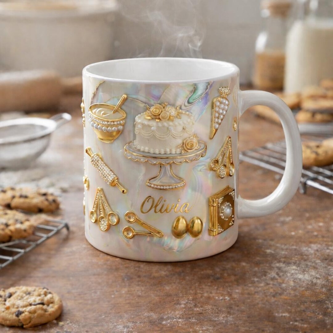 Personalized Baker Mug, Custom Name Baking Coffee Cup, Luxury Cake ...