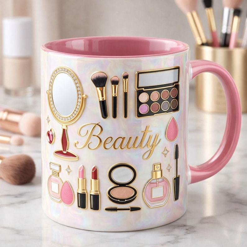 Personalized Makeup Lover Mug, Custom Name Beauty Coffee Cup, Luxury ...