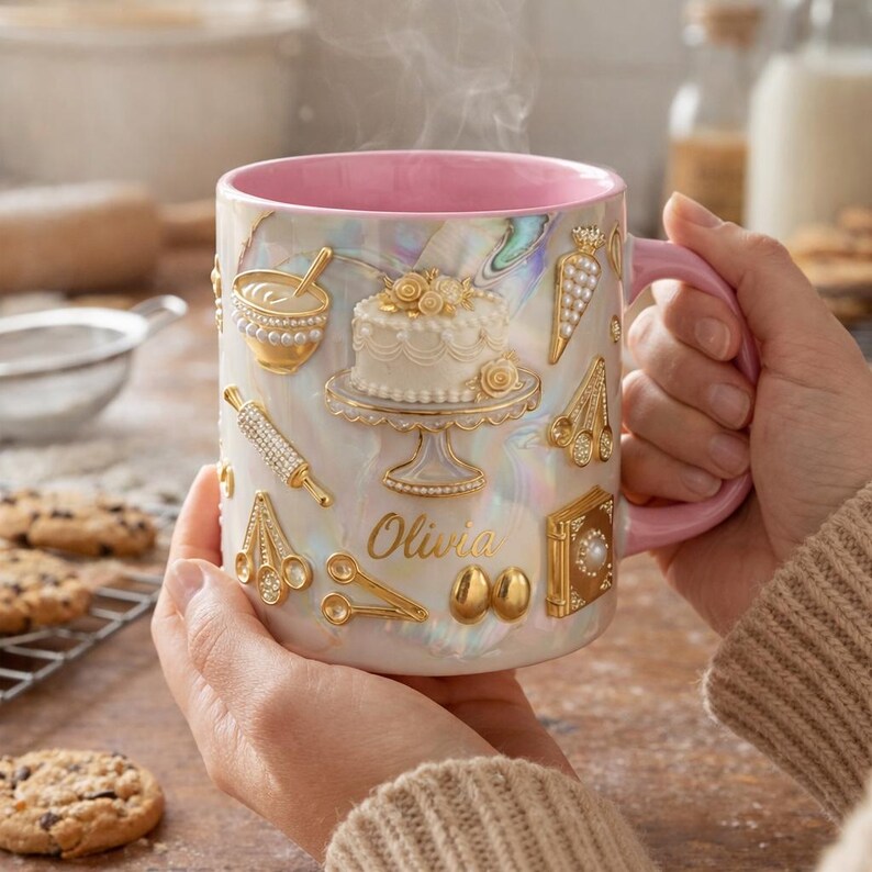 Personalized Baker Mug, Custom Name Baking Coffee Cup, Luxury Cake ...