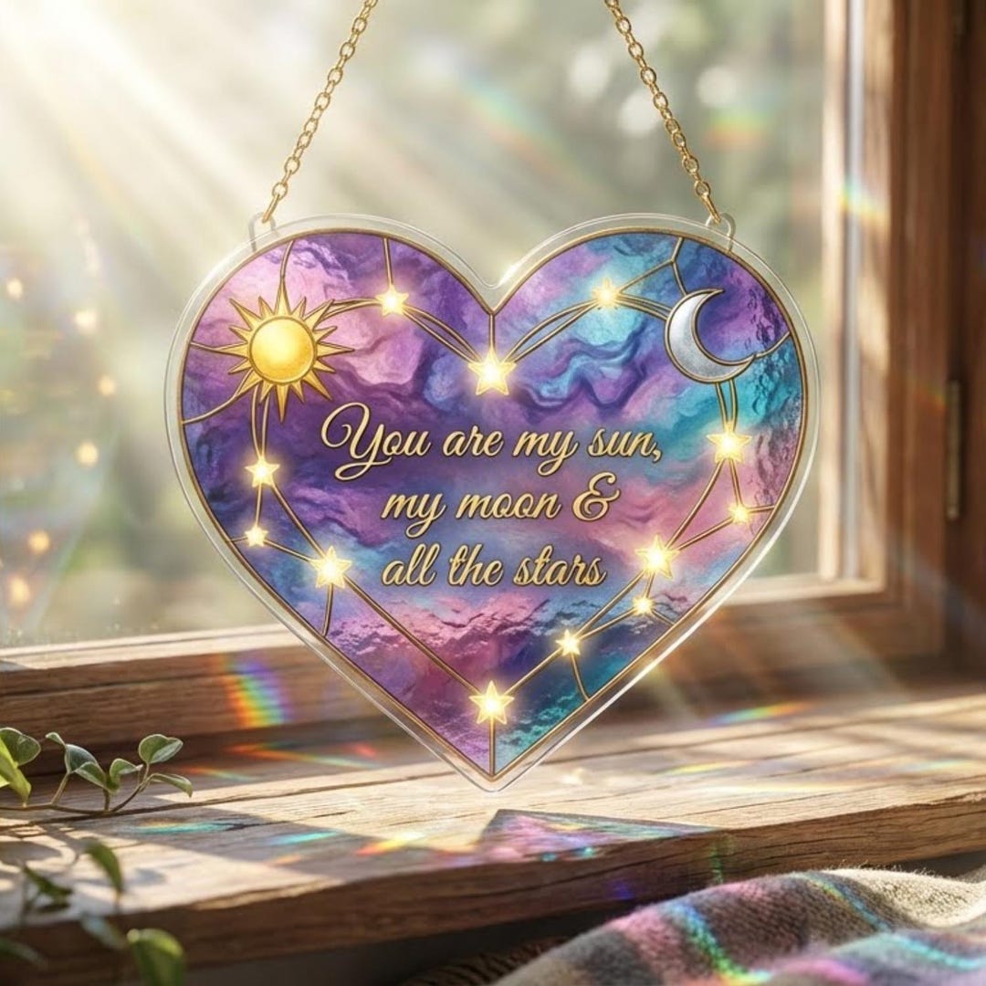 Sun Moon Heart Suncatcher, You Are My Sun Moon Stars Acrylic Window ...
