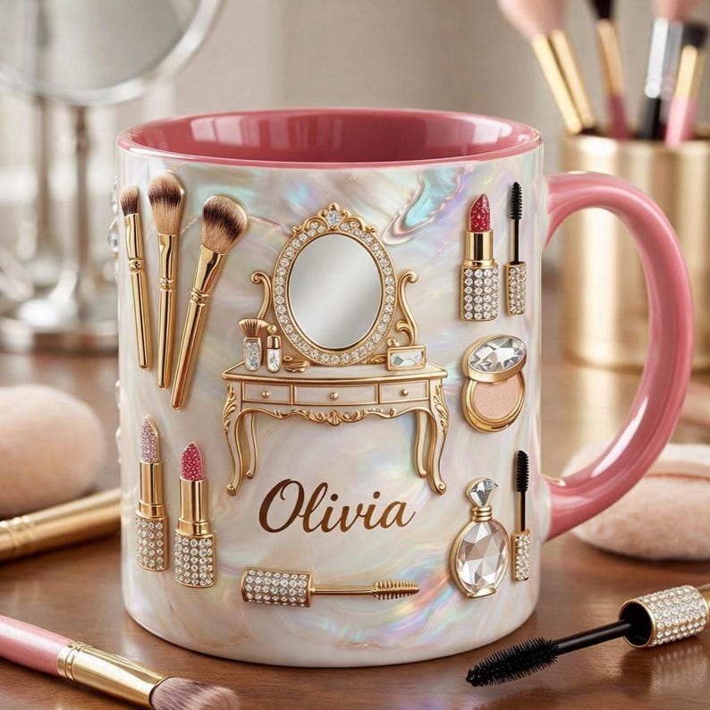 Personalized Makeup Lover Mug, Custom Name Beauty Coffee Cup, Luxury ...