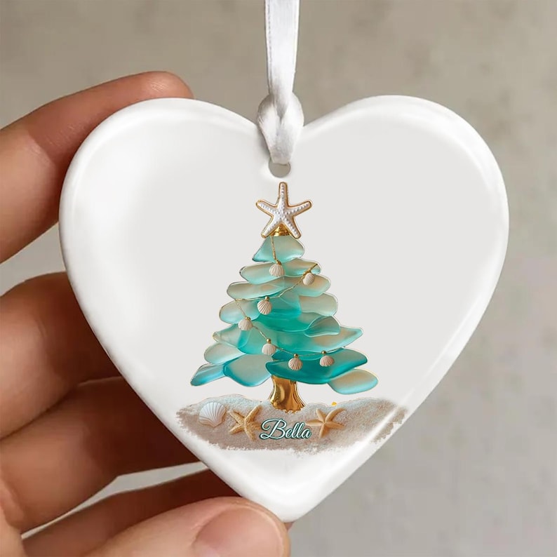 Personalized Sea Glass Family Tree Glass Ornament, Christmas Family ...