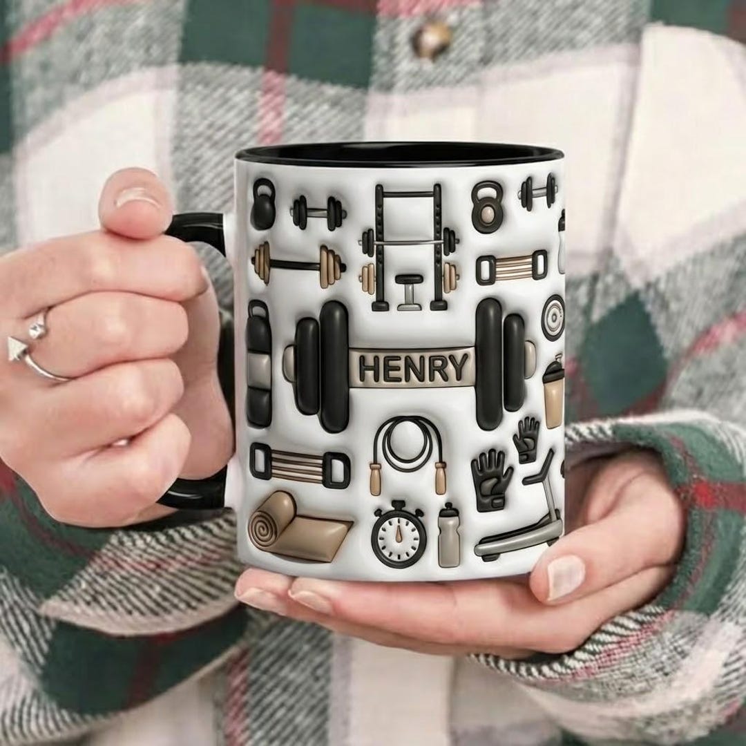 Personalized Fitness Ceramic Mug, Custom Name Coffee Cup for Gym ...