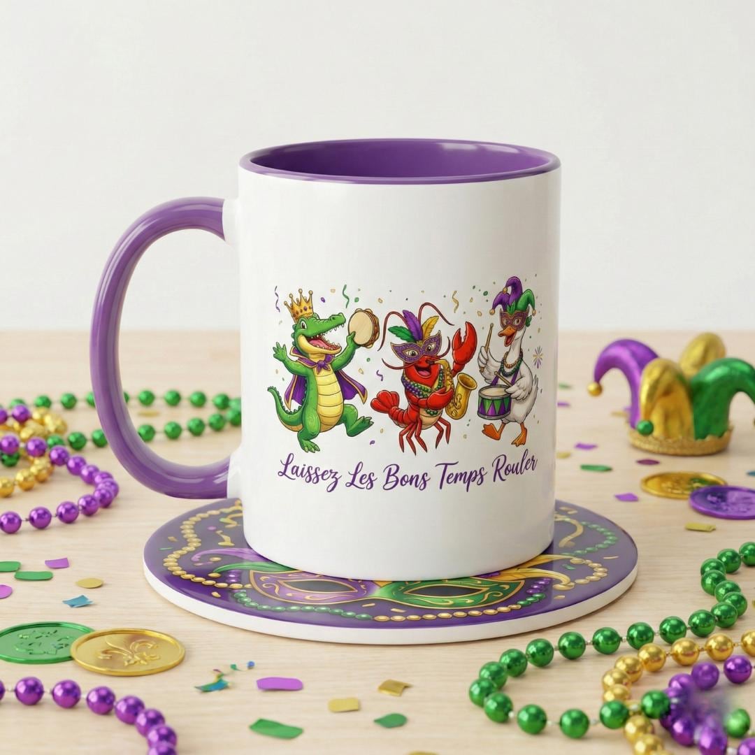 Louisiana Crawfish Carnival Donut Coffee Cup, Mardi Gras Accent Mug ...