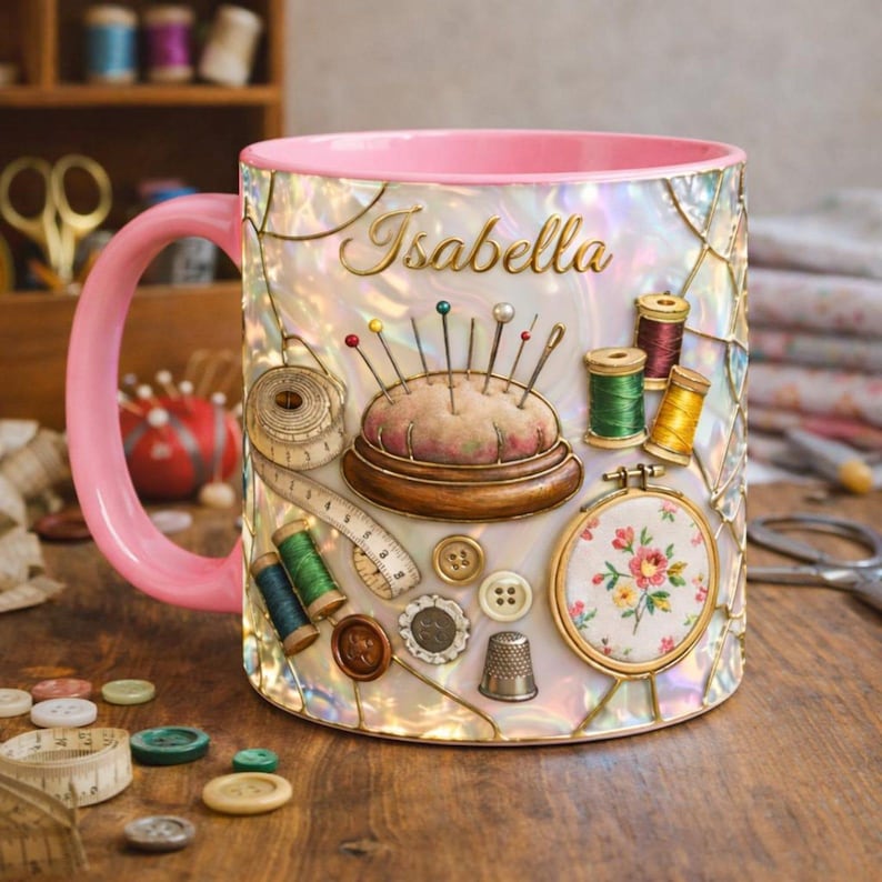 Personalized Sewing Mug, Custom Name Tailor Coffee Cup, Dressmaker ...