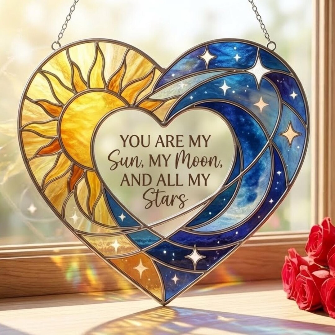 Acrylic Heart Suncatcher, Sun Moon and Stars Window Decor, Romantic ...