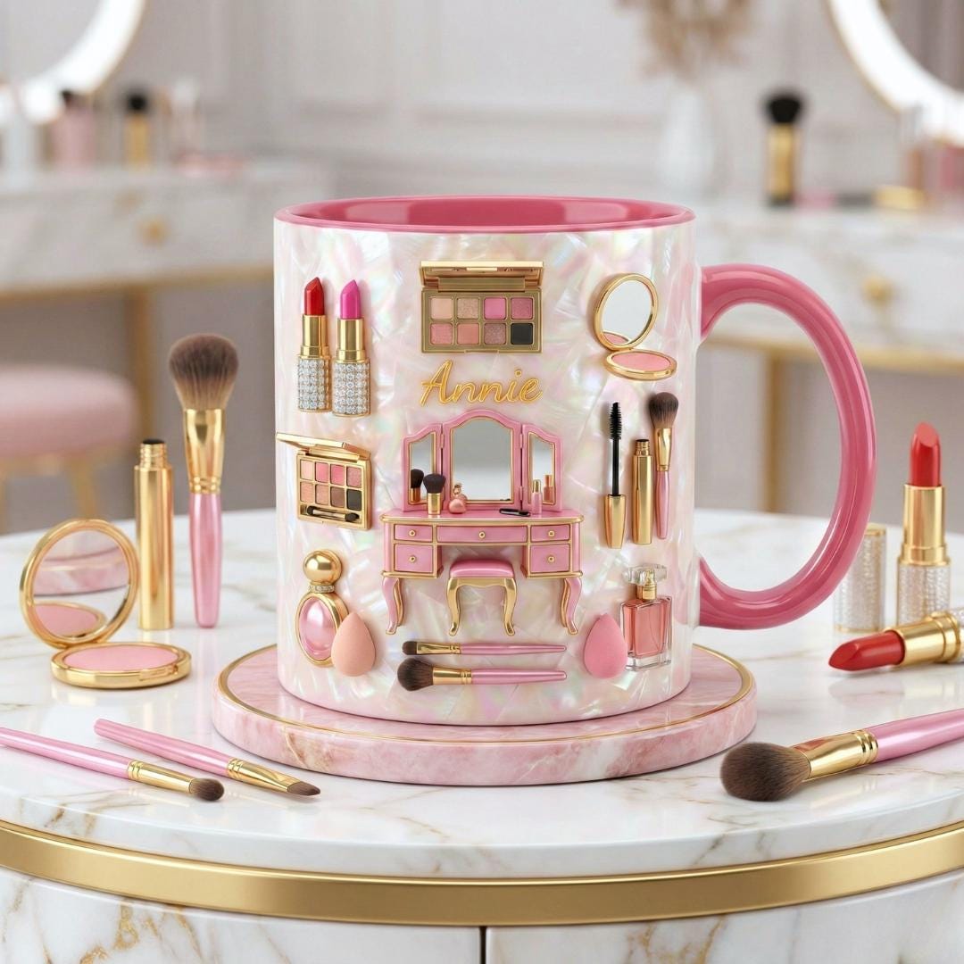 Cosmetic Make up Accent Mug, Custom Name Beauty Lover Coffee Cups ...