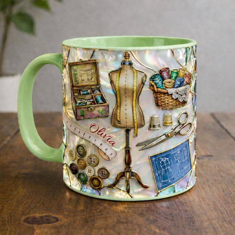 Personalized Sewing Mug, Custom Name Tailor Coffee Cup, Dressmaker ...