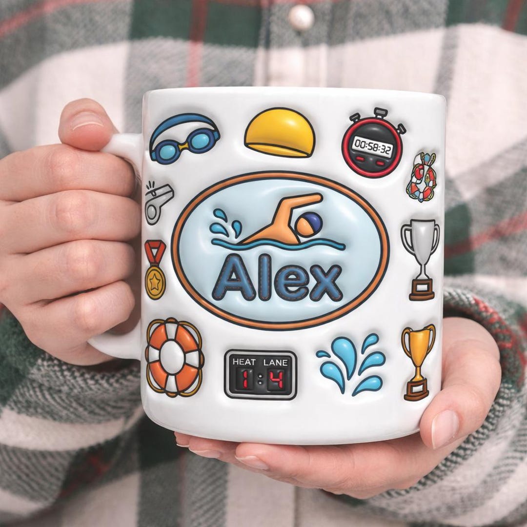 Personalized Swim Ceramic Mug, Custom Name Pool Sports Cup, Gift for ...