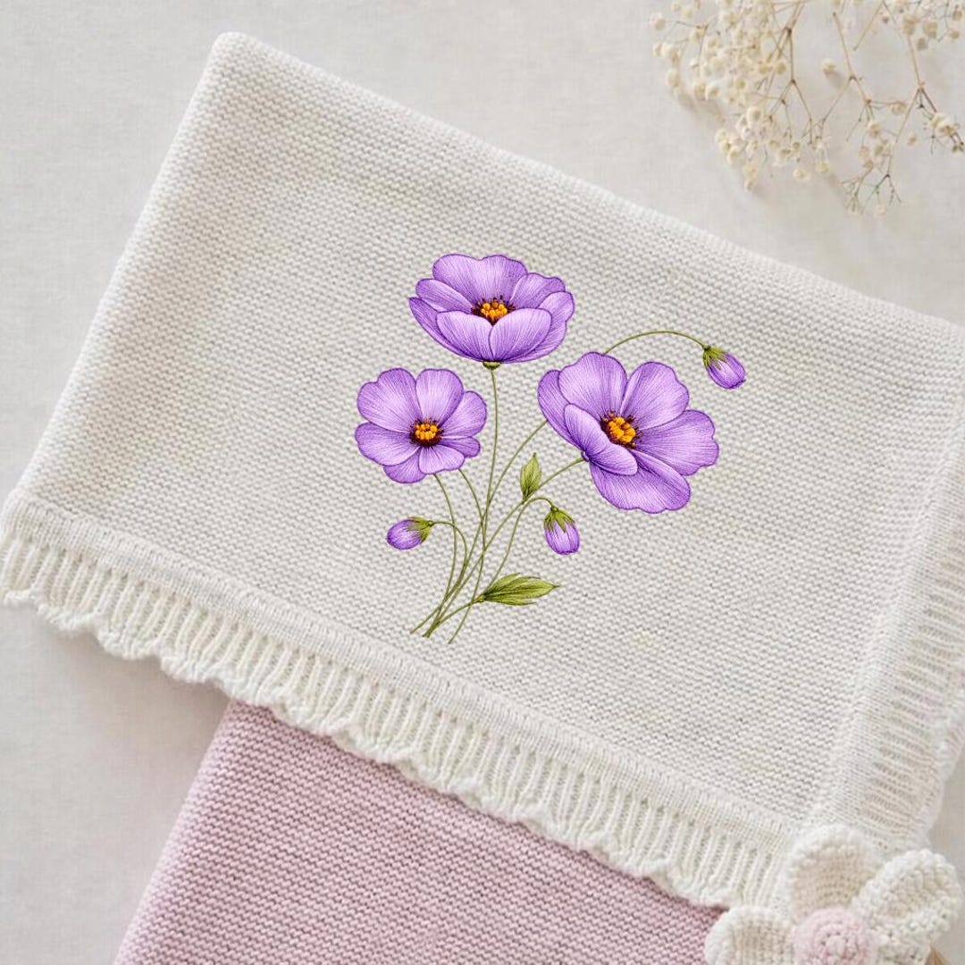 Purple Poppy Embroidery Design, Floral Satin Fill Stitch Pattern ...