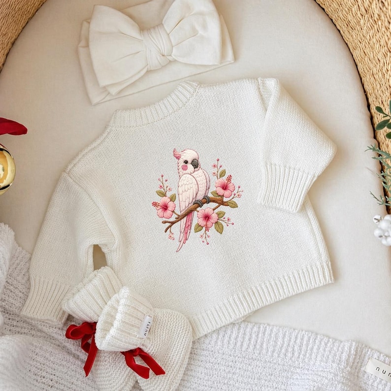 Pink Cockatoo Embroidery Design, Tropical Parrot Floral Machine ...