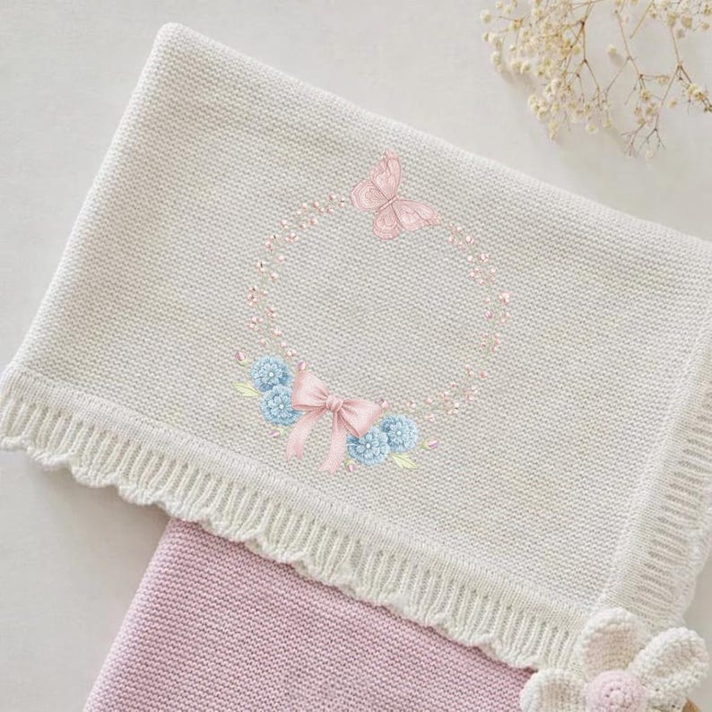 Floral Wreath Embroidery Design, Butterfly & Hydrangea Frame, Vintage ...