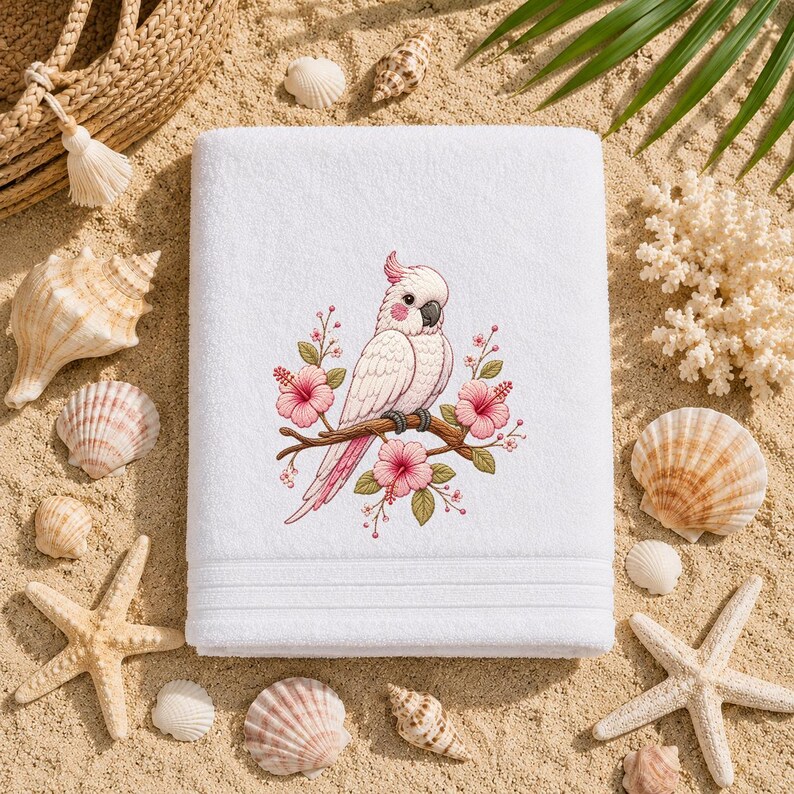 Pink Cockatoo Embroidery Design, Tropical Parrot Floral Machine ...