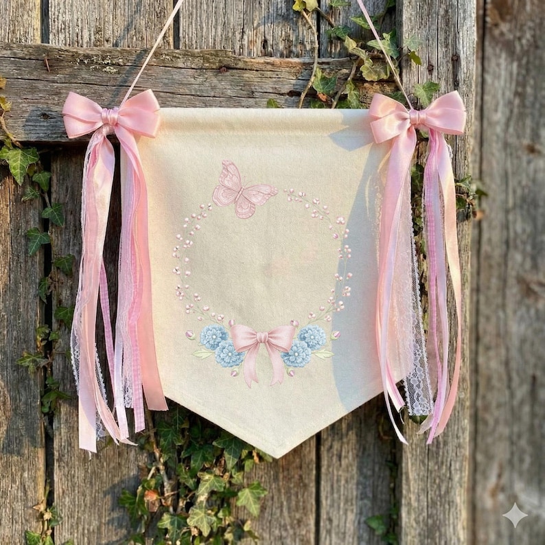 Floral Wreath Embroidery Design, Butterfly & Hydrangea Frame, Vintage ...