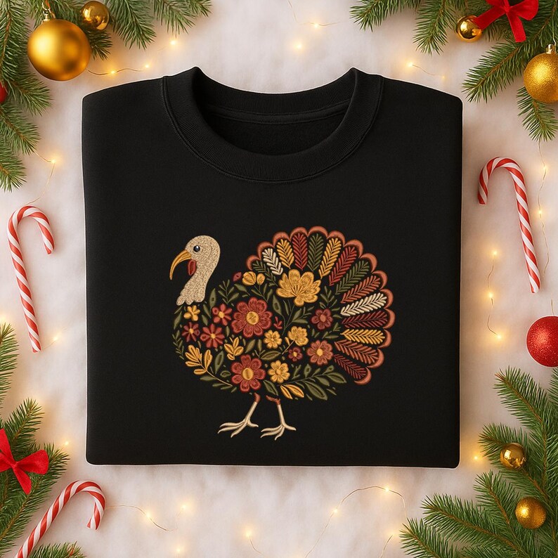 Floral Turkey Embroidery Design, Thanksgiving Machine Embroidery, PES ...