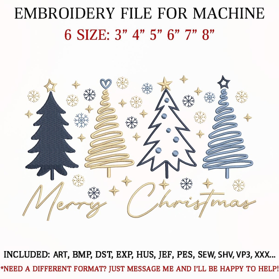 Embroidered Merry Christmas(digital File), Christmas Tree Embroidery ...