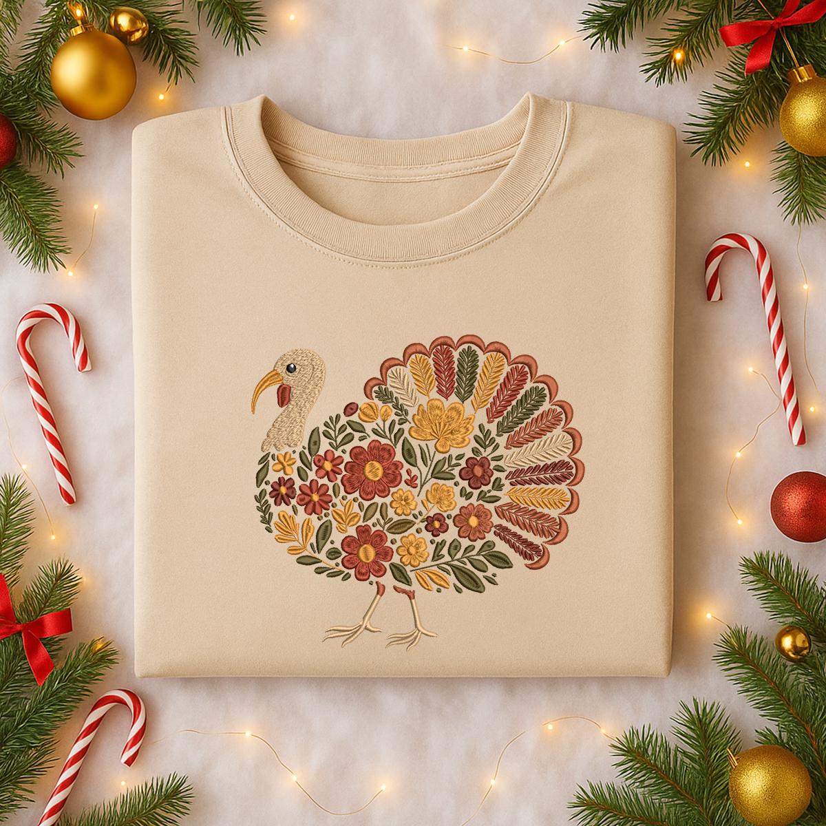 Floral Turkey Embroidery Design, Thanksgiving Machine Embroidery, PES ...