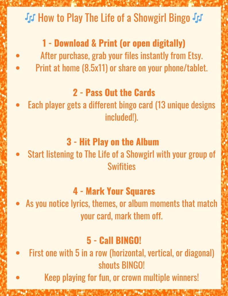 The Life of a Showgirl Bingo Cards - Event/party Pack (50 Cards) - Etsy