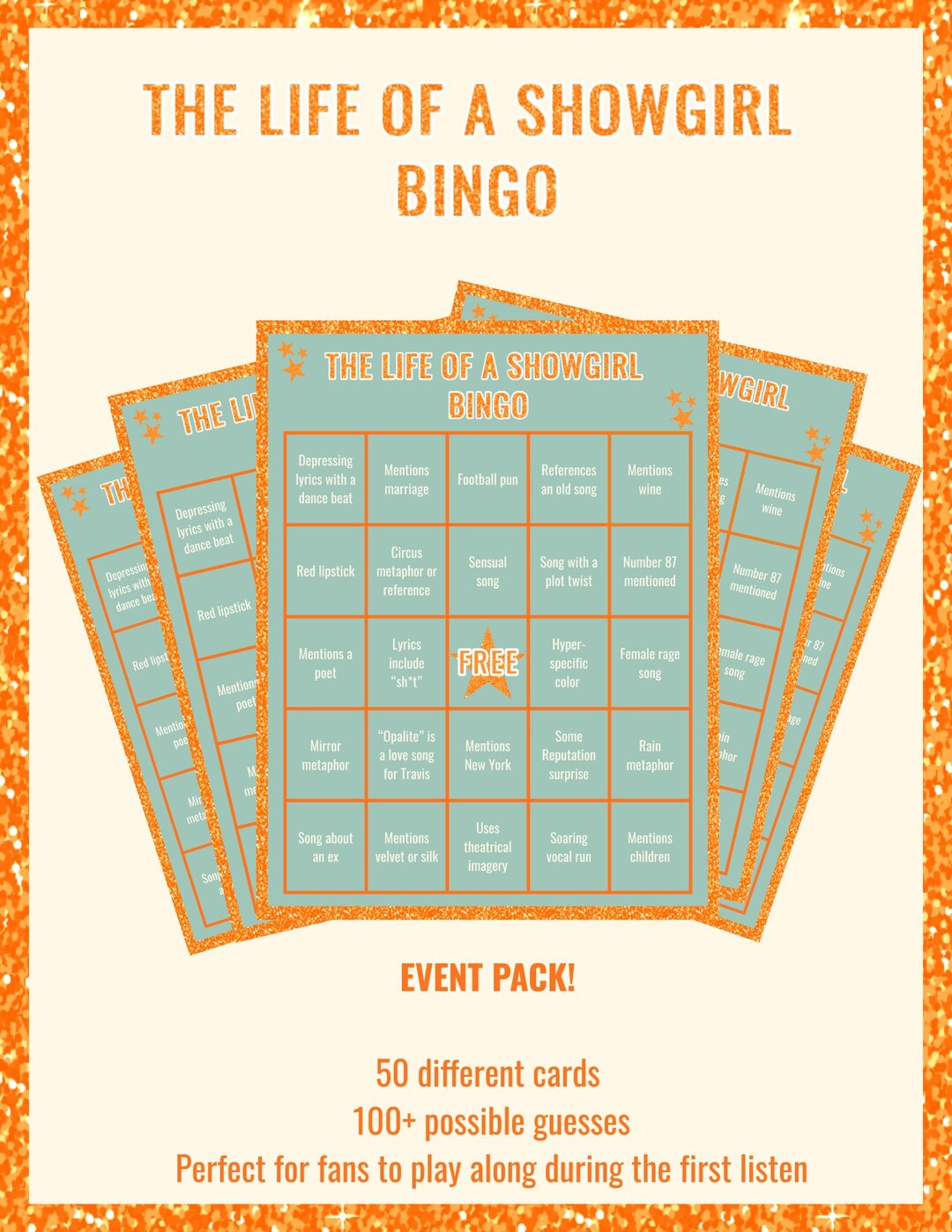 The Life of a Showgirl Bingo Cards - Event/party Pack (50 Cards) - Etsy