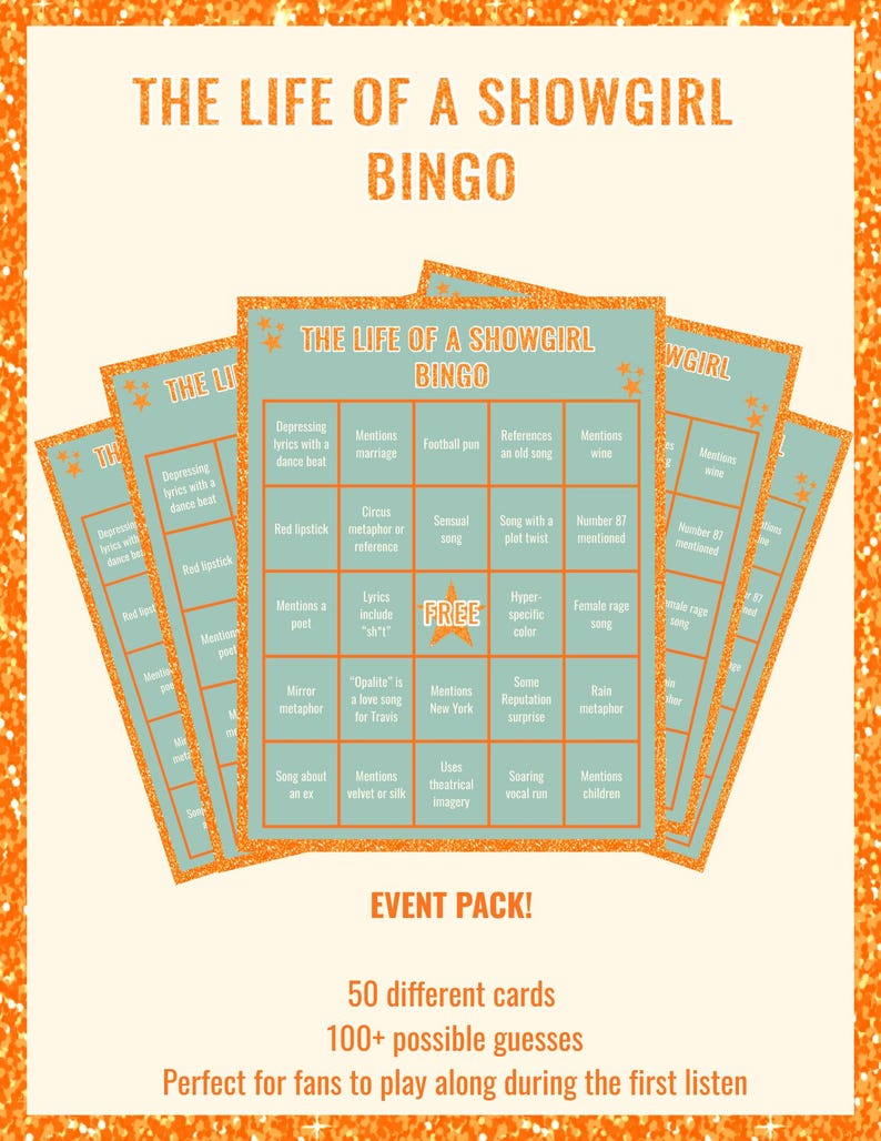 The Life of a Showgirl Bingo Cards - Event/party Pack (50 Cards) - Etsy
