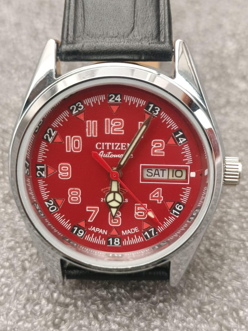 Vintage Citizen 36MM Automatic 8200 Japan Made Day-date Red Dial Men's ...