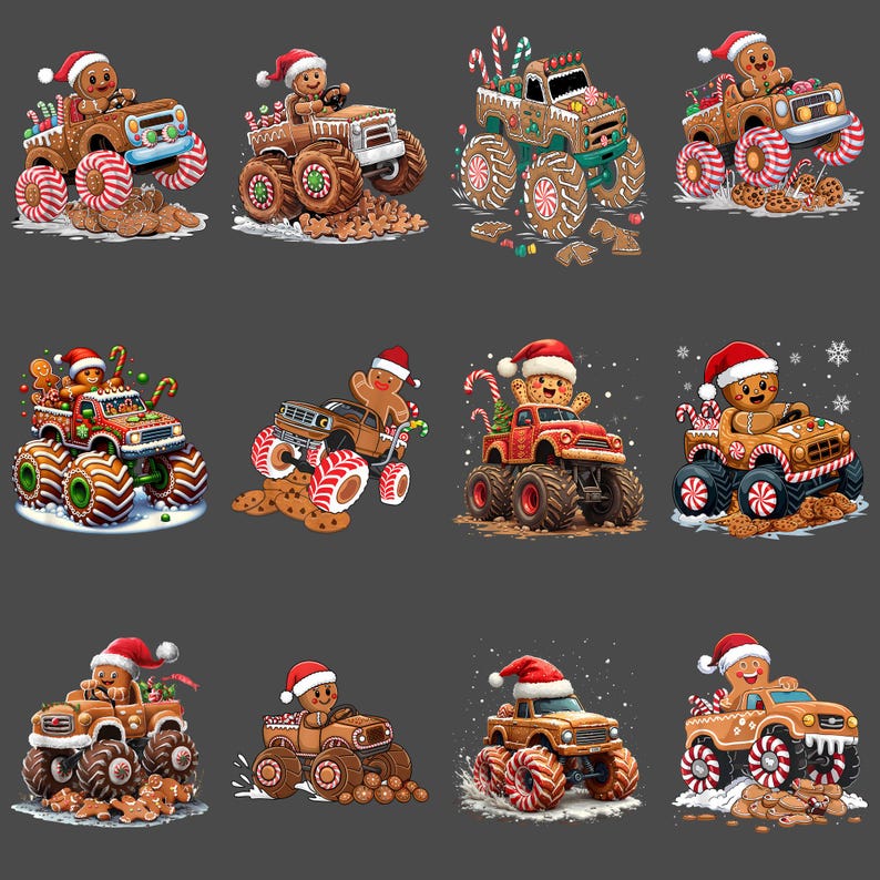 Monster Truck Gingerbread Man PNG Funny Christmas Baking Cookie Clipart ...