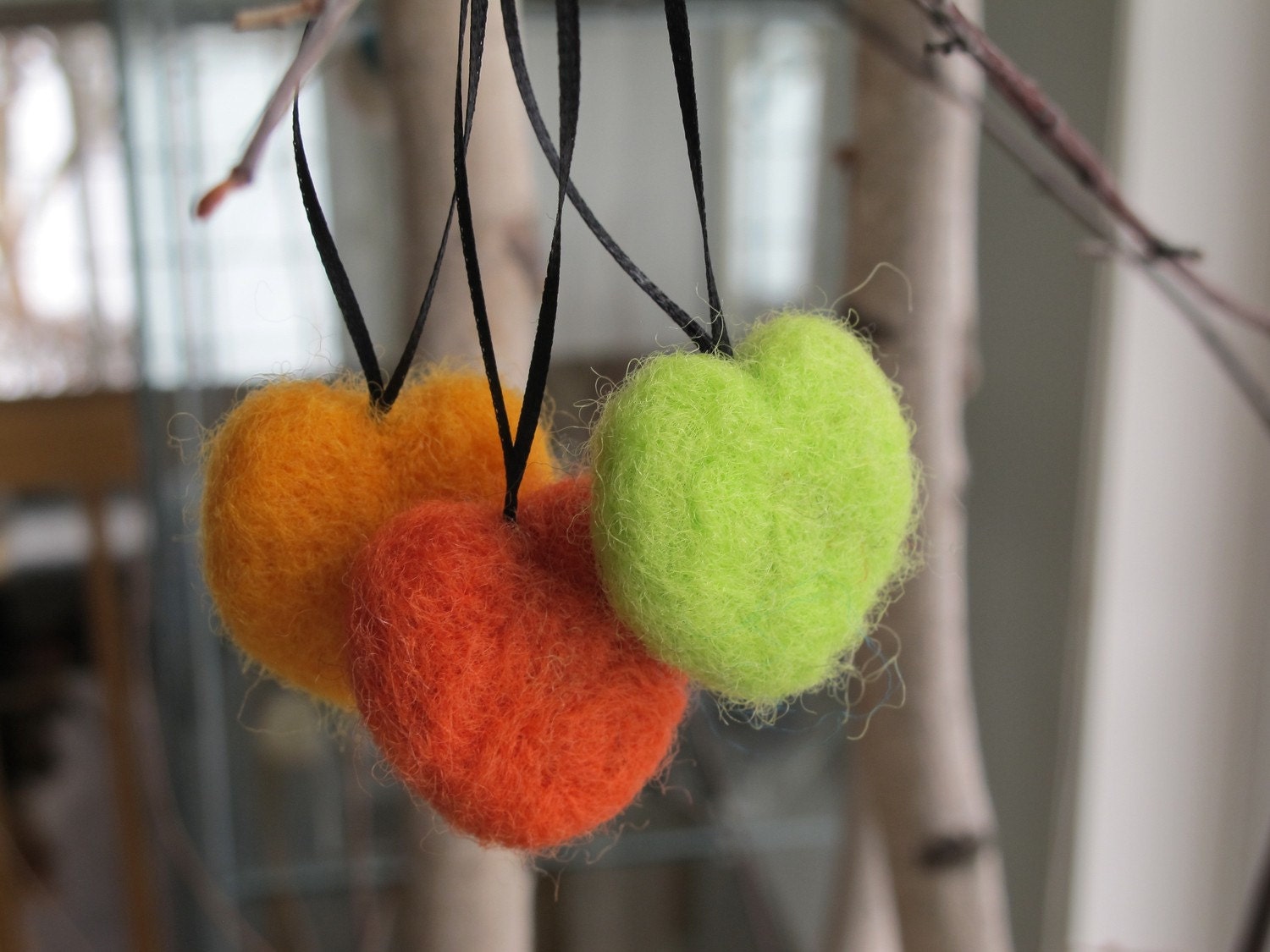 Felted wool heart ornaments | Etsy