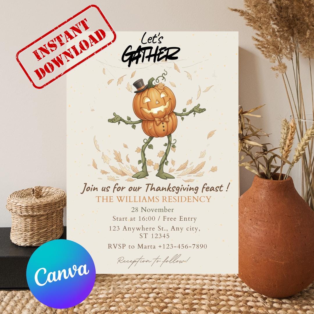 Editable Thanksgiving Invite | Fall Feast Canva Template | Printable ...
