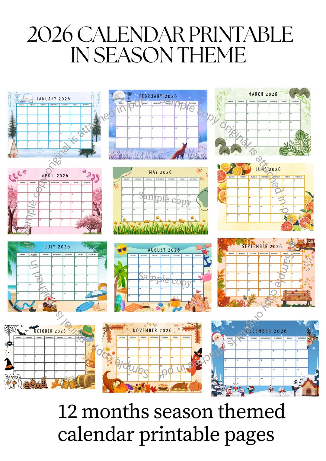 2026 Monthly Calendar Bundle, Minimal Printable 2026 Planner for Kids ...