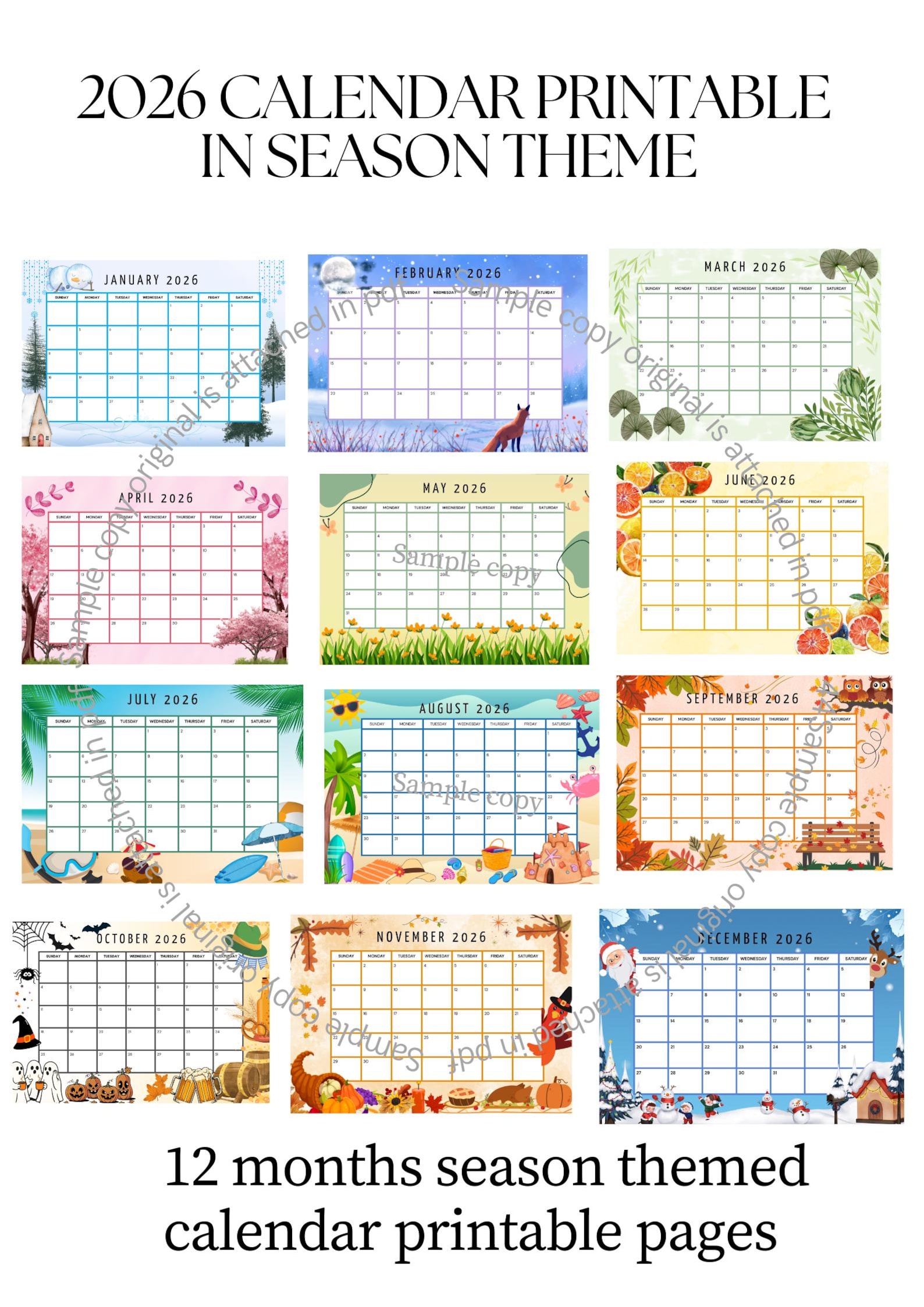 2026 Monthly Calendar Bundle, Minimal Printable 2026 Planner for Kids ...