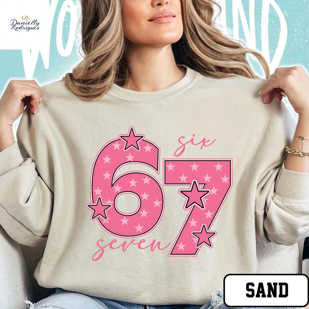 Pink 67 Meme Shirt, Six Seven Trend Tee, Funny Viral Number Sweatshirt ...