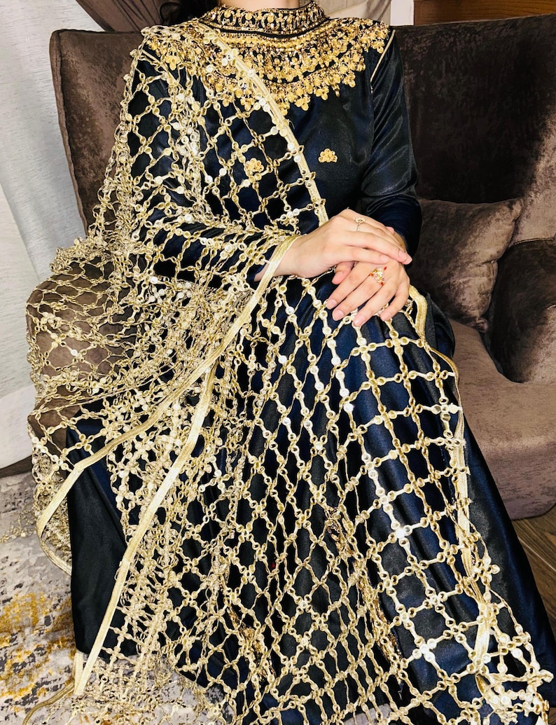 Golden Mirror Jaal Dupatta, Handcrafted Net Fabric - Etsy