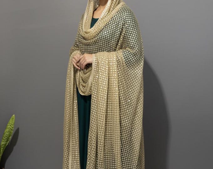 Golden Net Dupatta With Beaded Border. Indian Dupatta for Women With ...