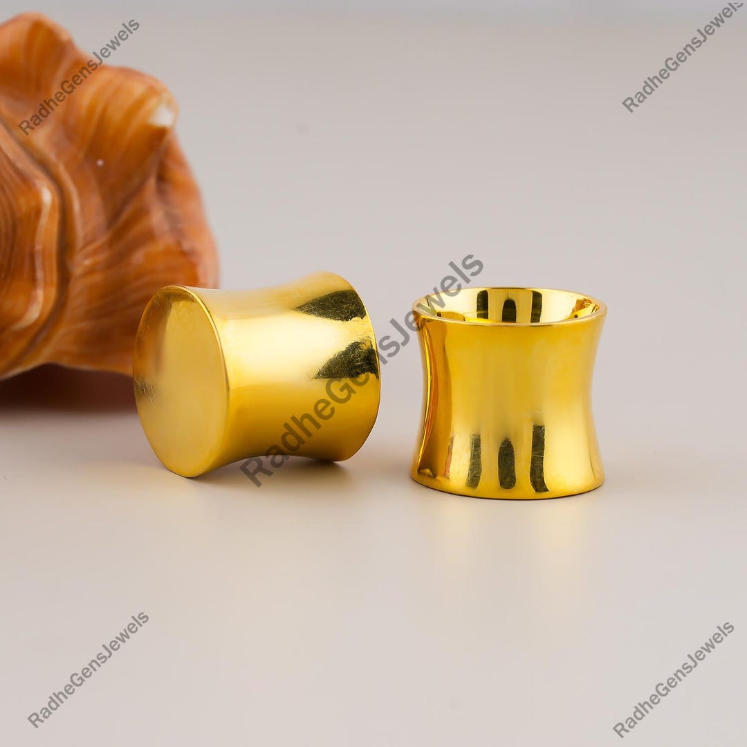 Pair of 925 Sterling Silver Plugs, Double Flare Plugs, Gold Vermeil ...