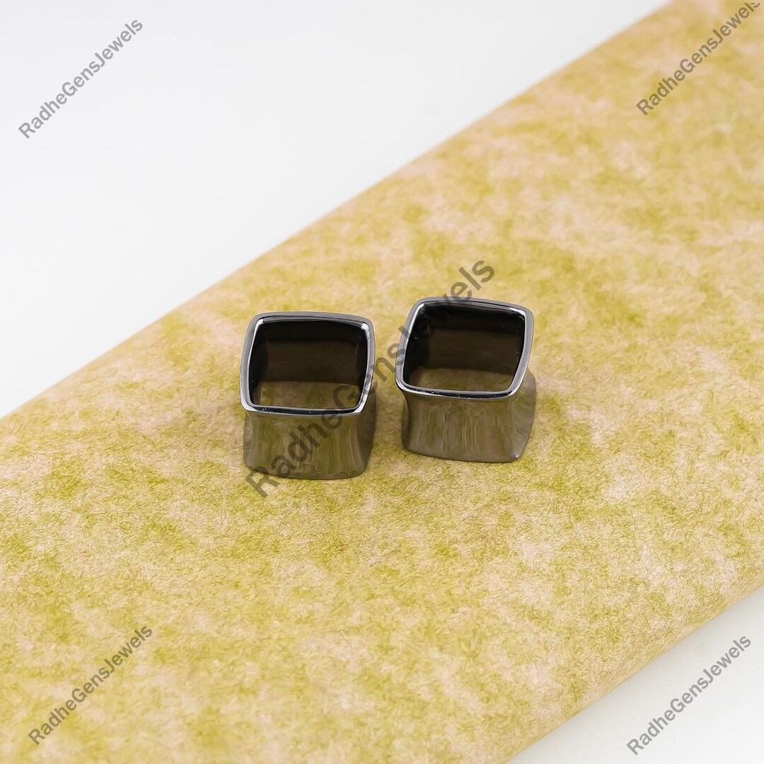 Pair of Handmade Sterling Silver Square Plugs, Double Flare Tunnel ...