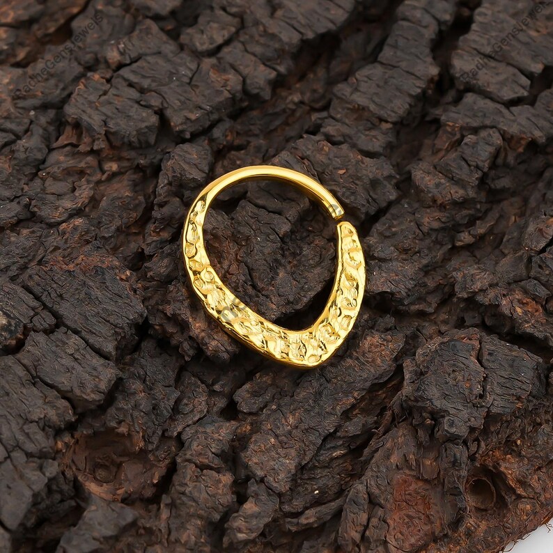 Hammered Septum Ring, Gold Sterling Silver Tusk, (septum,belly,ear ...