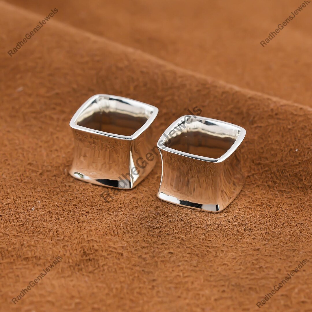 Pair of Handmade Sterling Silver Square Plugs, Double Flare Tunnel ...