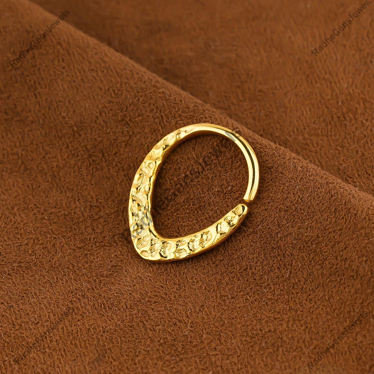 Hammered Septum Ring, Gold Sterling Silver Tusk, (septum,belly,ear ...