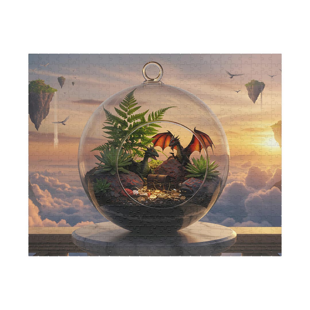 Twin Dragons Terrarium Puzzle 520-piece, Glass Sphere Fantasy Puzzle ...